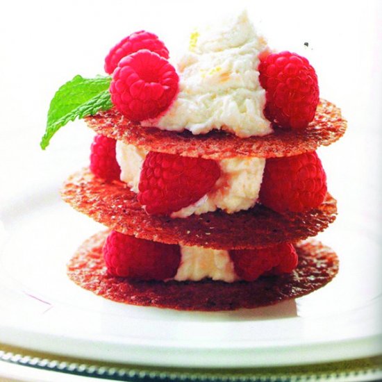 Lace Cookies with Orange Mascarpone and Raspberries